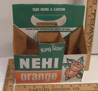 VINTAGE 1960'S NEHI ORANGE SODA 6 PACK BOTTLE CARDBOARD CARRIER CARTON ...