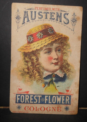 Victorian Trade Card " AUSTEN'S FOREST FLOWER COLOGNE " West Chazy ,N.Y ...