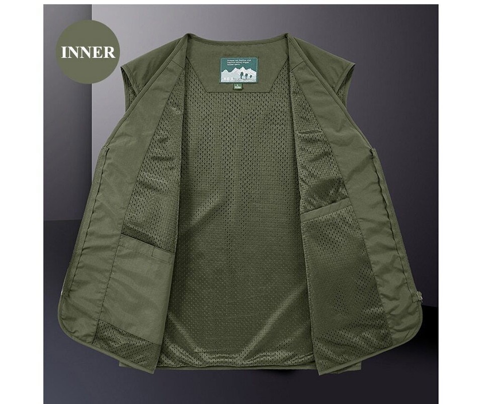 Summer Men Vests Casual Mesh Vest Sleeveless Jackets Outwear Fishing ...