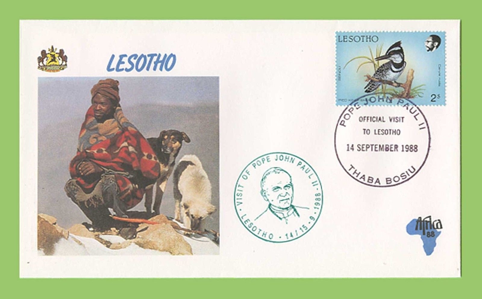 Lesotho 1988 Pope John Paul II visit Commemorative Cover Thaba Bosiu ...