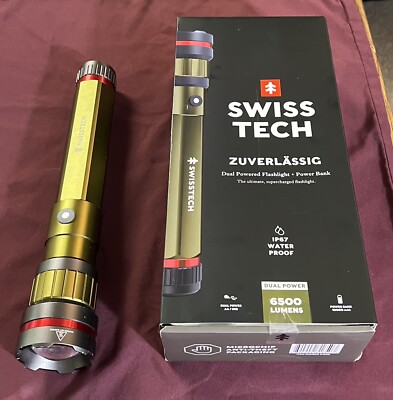 Swiss Tech 31650 6500 Lumens Flashlight W/ Rechargeable Ion Battery New ...