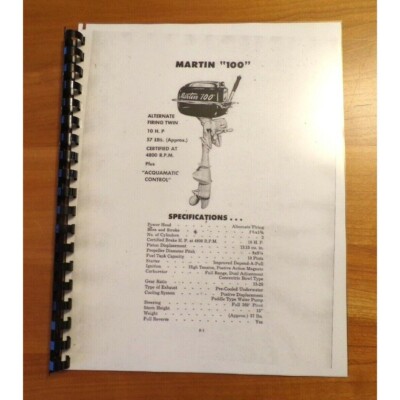 MARTIN "100", 100 Outboard Motor Owner Service Parts Manual Packed W/ Info | eBay