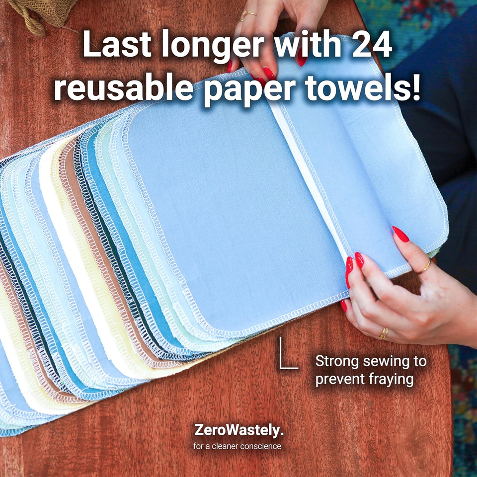 Reusable Paper Towels - Value Pack of 24 Paperless Paper Towels! - 100% ...