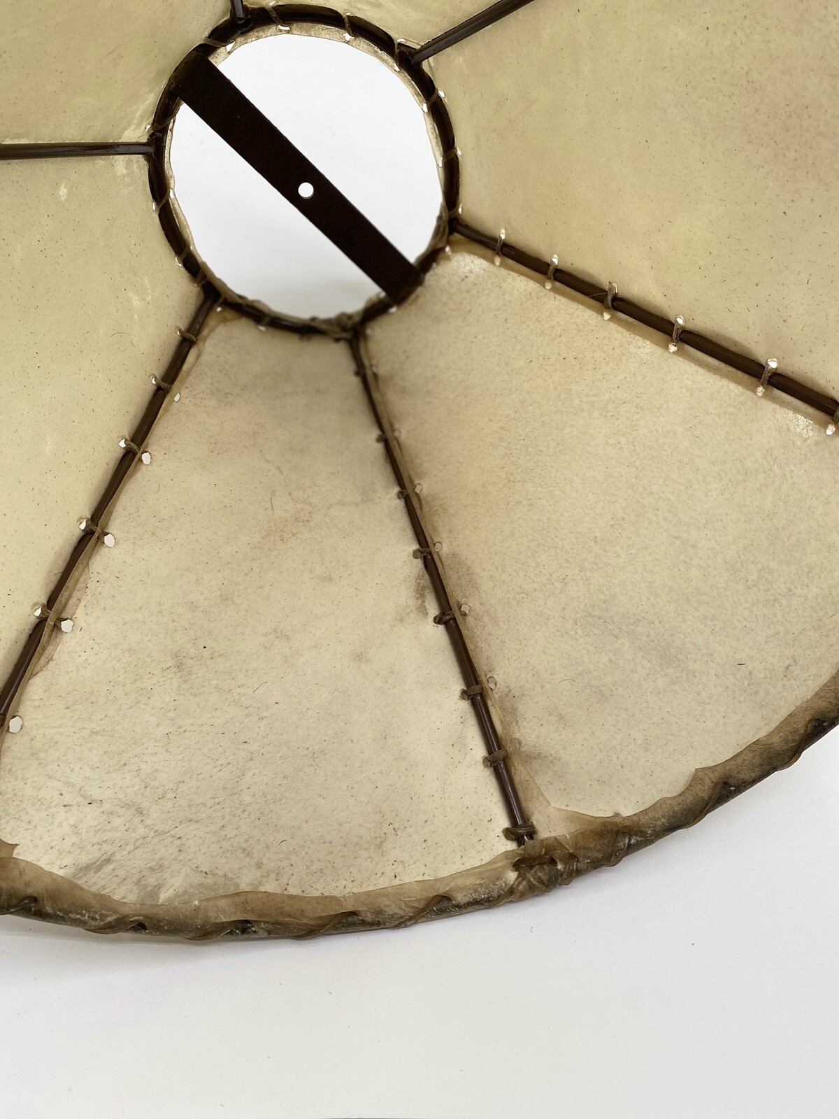 Vintage Large Cow Hide Rawhide Lamp Shade Whipstitch Leather Western ...