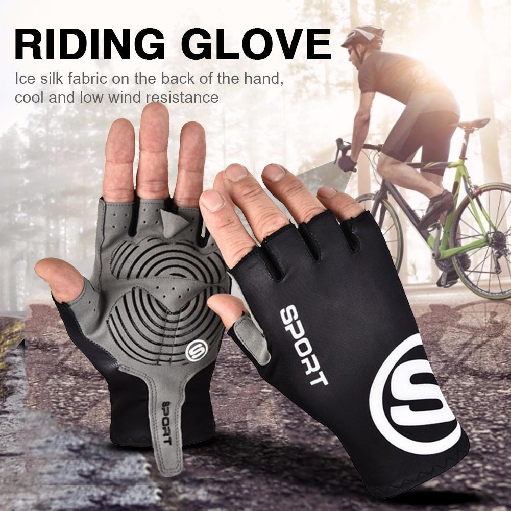 Ice Silk Women Men Gloves Sports Cycling Half Finger Hand Gloves (Black ...