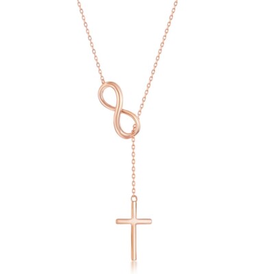 Center Infinity with Hanging Chain and Cross Necklace - Rose Gold ...