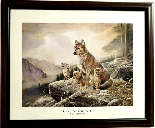 WOLF PICTURE PUPS BROWN WOLF MOUNTAIN SCENE RUANE MANNING FRAMED PRINT ...
