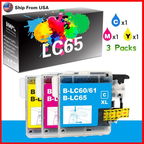 (3PK,CMY) LC65 Ink Cartridge LC65C LC65M LC65Y for MFC-J265W J270W ...