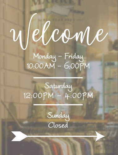 Welcome Business Hours Decal Hours of Operation Commercial Sign | eBay