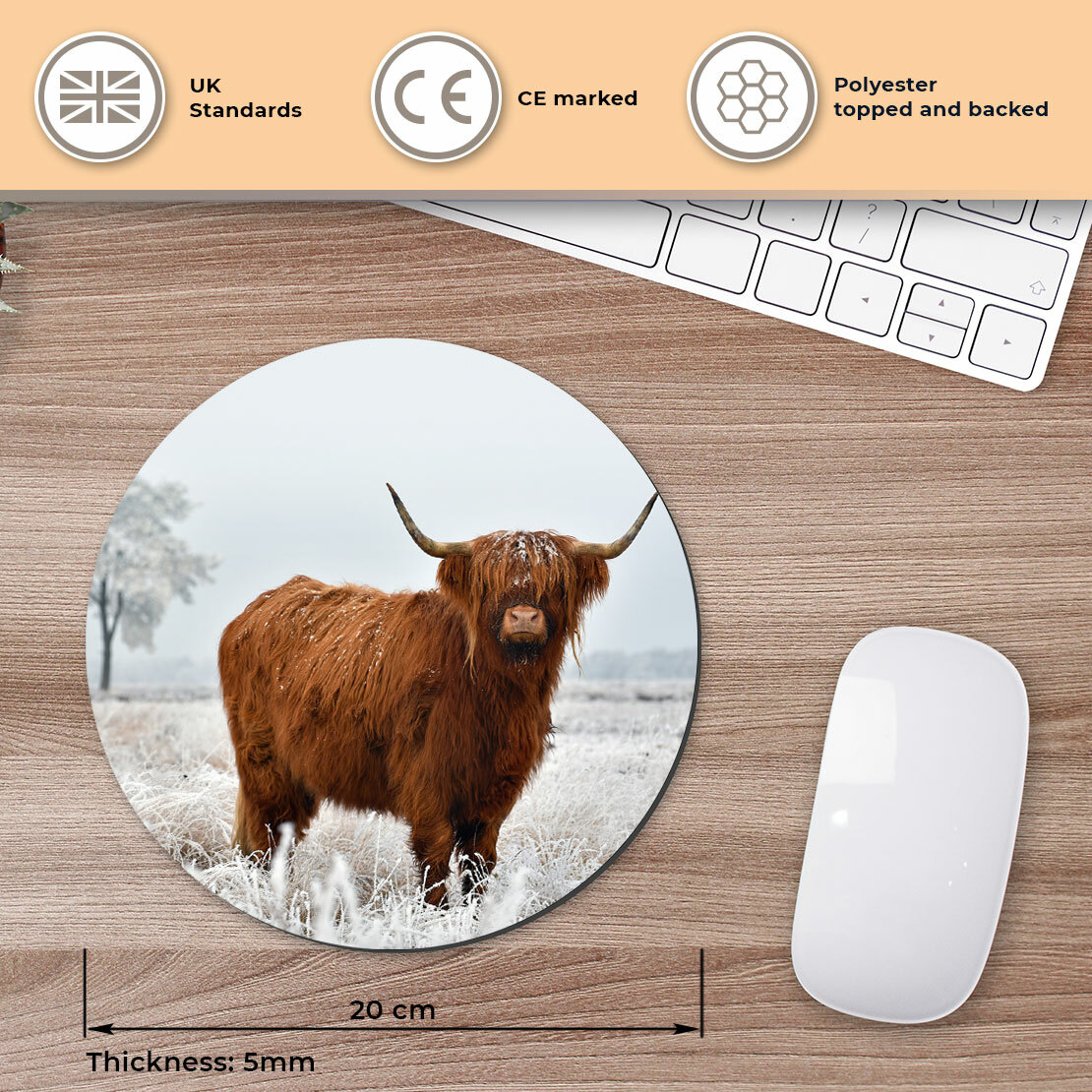 Round Mouse Mat - Winter Highland Cow Scotland Scottish Office Gift ...