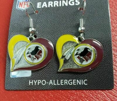 NFL Washington Redskins Silver Swirl Heart Dangle Earrings | eBay