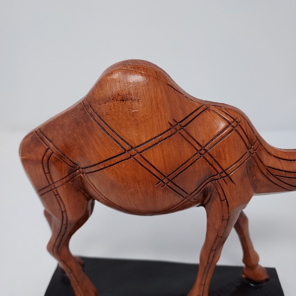 Camel Figurine Resin Faux Carved Wood Marked "Rashad" Collector Mystery ...