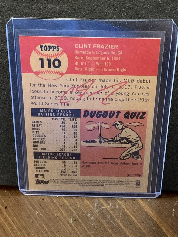 Clint Frazier 2018 Topps Living Set Card #110 New York Yankees PR 4365 ...