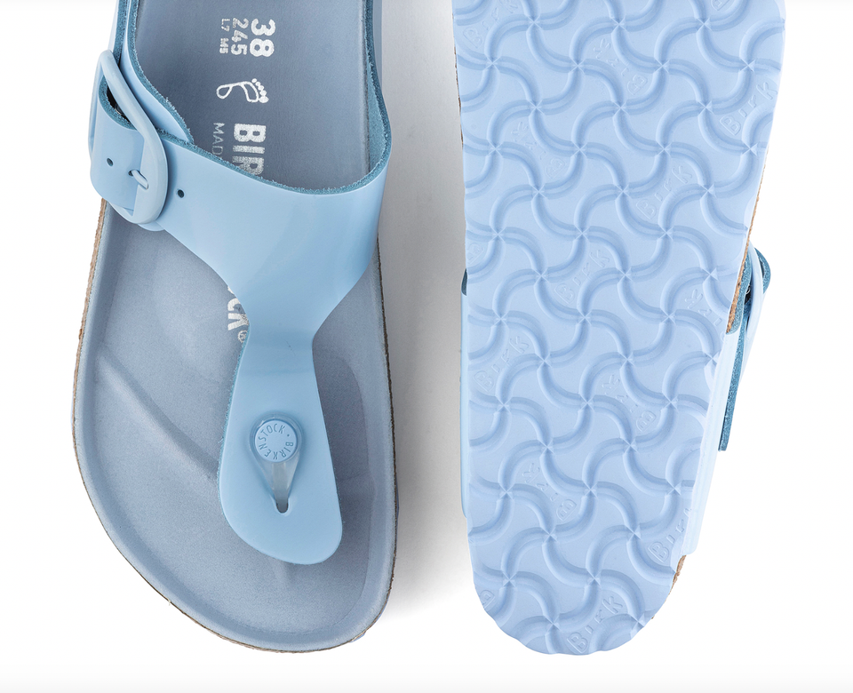 Birkenstock Gizeh Big Buckle Dusty Blue Shiny Leather Flip Flop Sandal ...