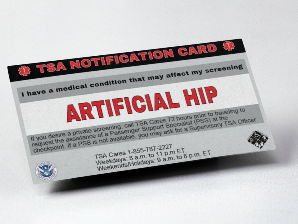 Artificial Hip TSA Notification Card - Air Travel, Easy TSA Checkpoint ...