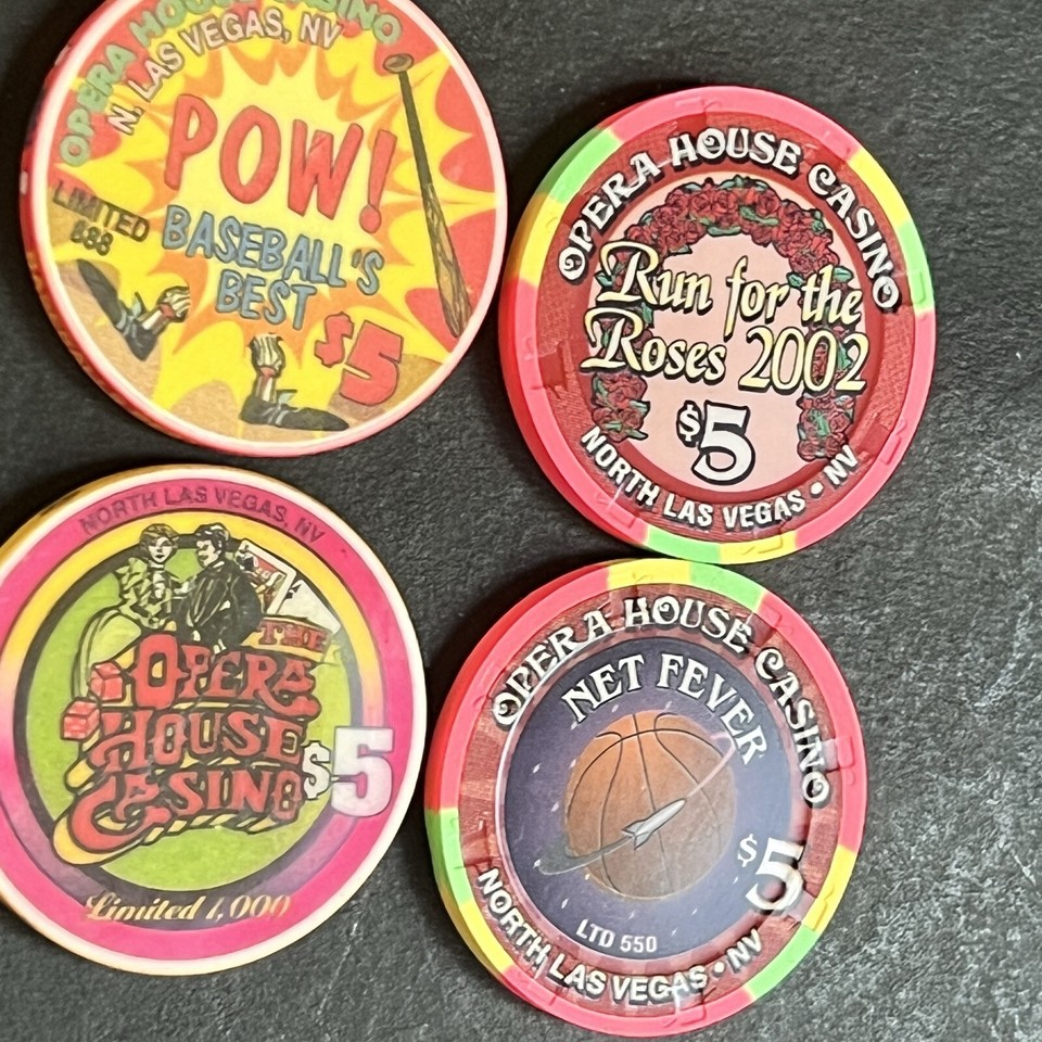 Lot Of 4 Different Opera House Las Vegas Casino Chips $5 Sports ...