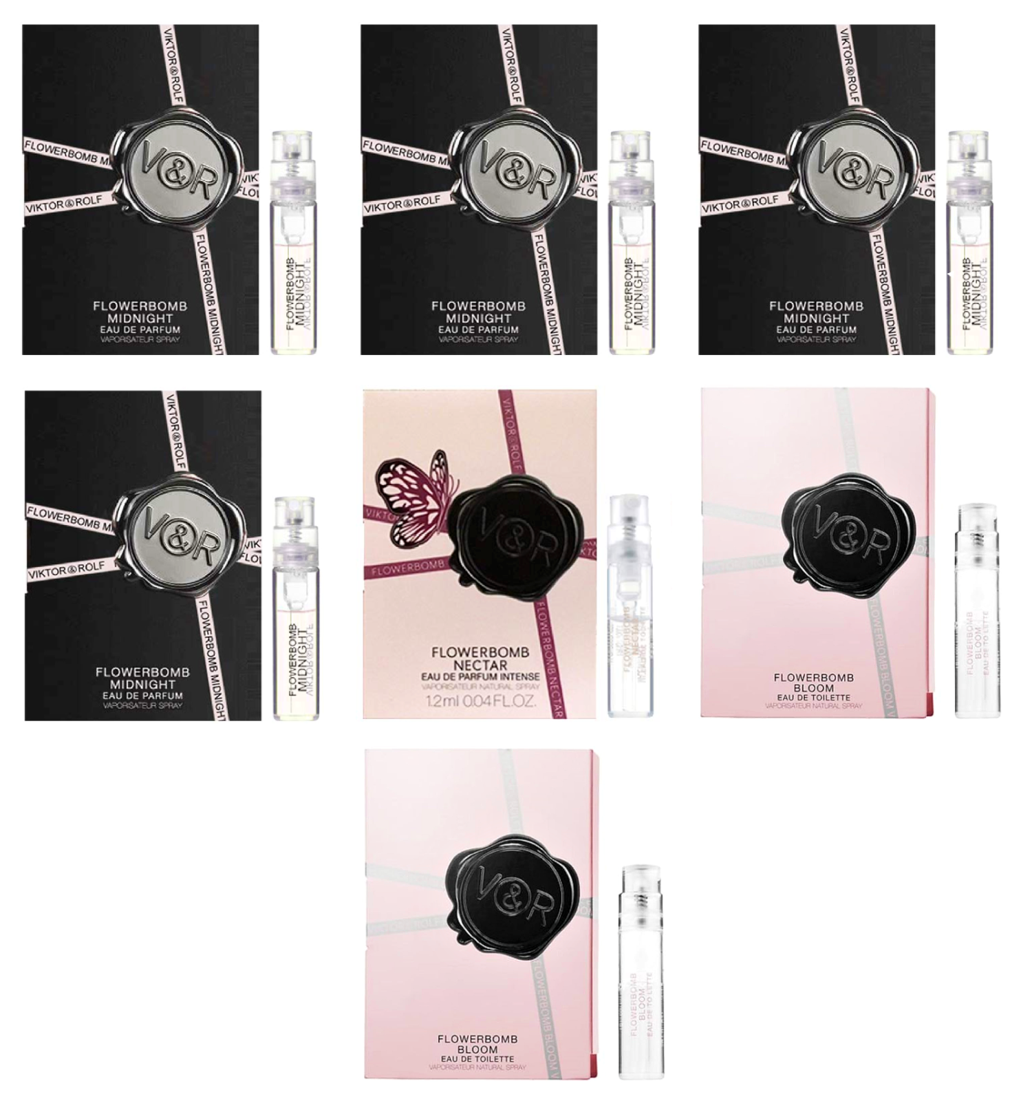 7 Viktor & Rolf Flowerbomb Midnight, Flowerbomb Nectar Sprays Sample ...