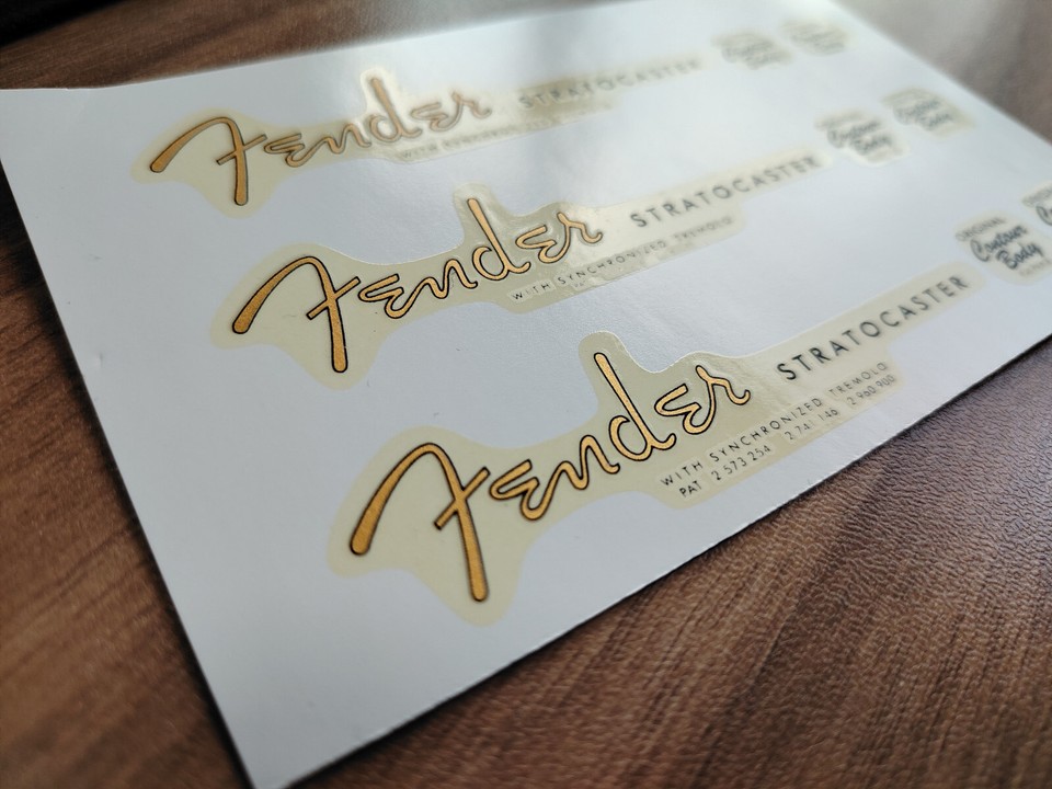 FENDER STRATOCASTER Guitar Waterslide Transfer Headstock RAISED Decals ...
