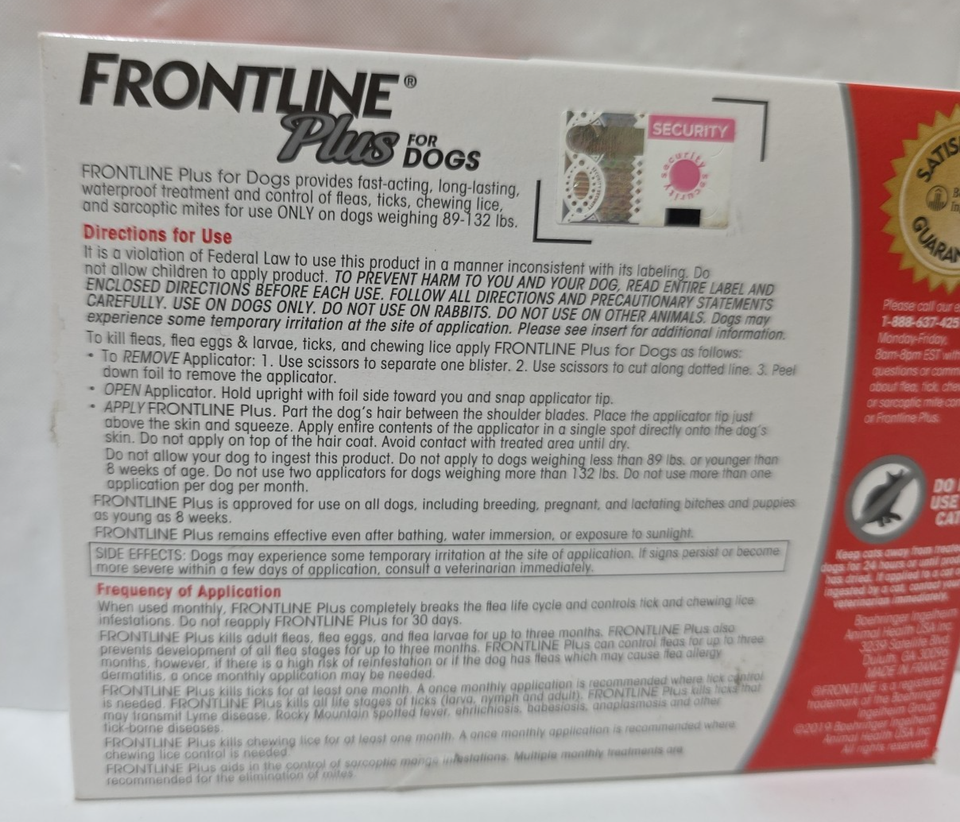 FRONTLINE PLUS FOR DOGS 89 T0 132 LBS 8 DOSES NEW IN BOX | eBay