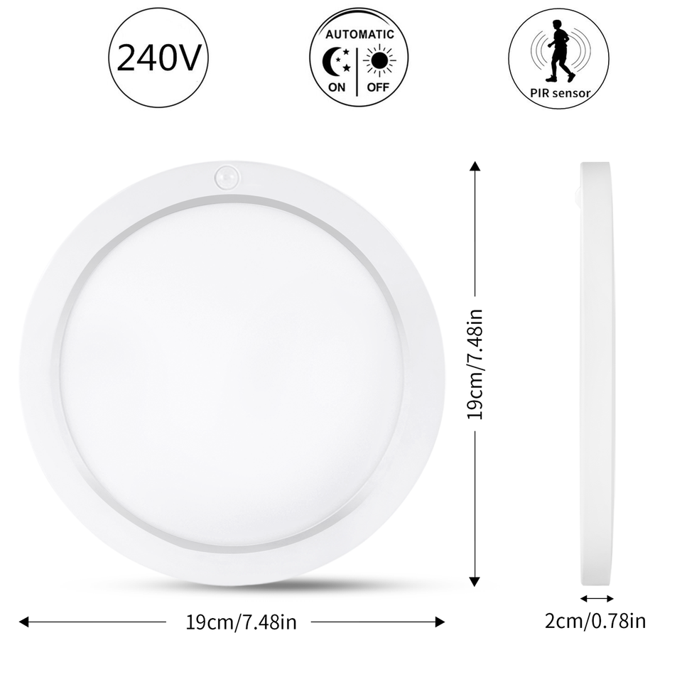 12W LED Ceiling Lights PIR Motion Sensor Dimmable Flush Mount Garage ...