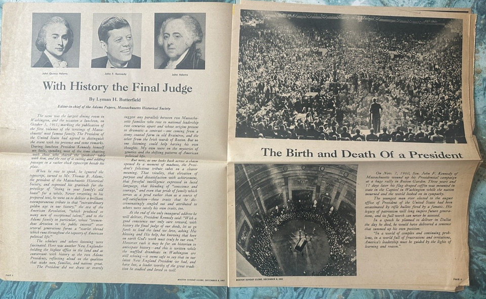 John F Kennedy Memorial Issue Boston Globe Dec 8 1963 + Newspaper ...