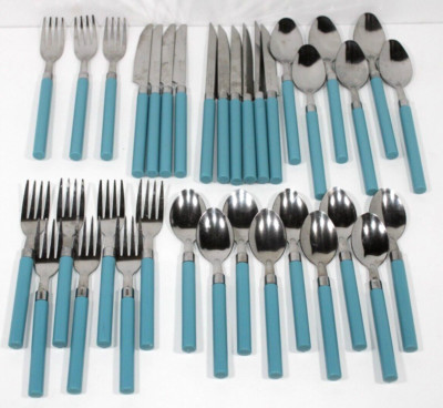 Totally Today-Stainless Flatware Set with Blue Plastic Handles - 35 ...