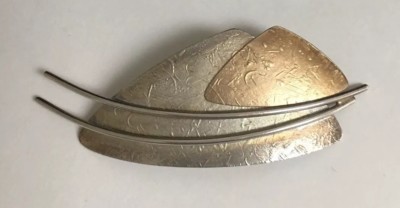 Ed Levin Textured Sterling Silver & 14K Gold Modernist Pin/ Brooch Make ...