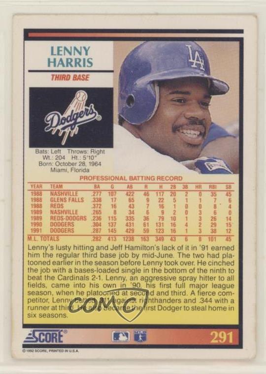 1992 Score Lenny Harris #291 | eBay