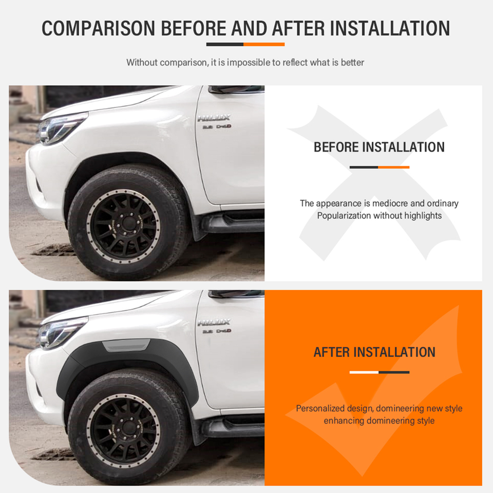 Matte Wheel Arch Set Fender Flares For Toyota Hilux MK8 MK9 2015-2025 ...