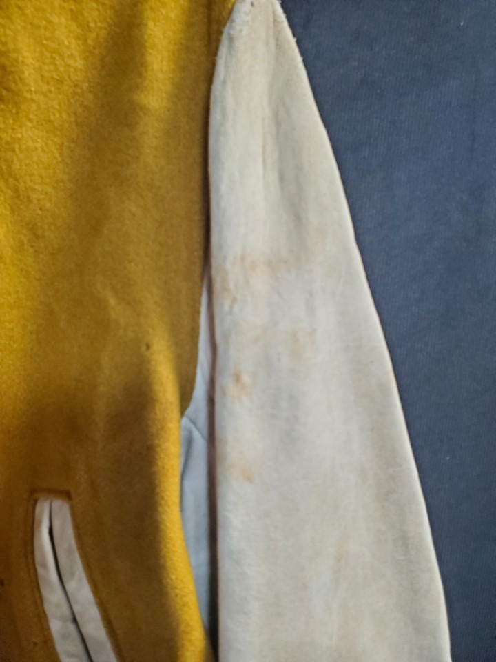 Vintage Georgia Tech Letterman/Bomber Jacket Gold Leather Sleeves Size ...