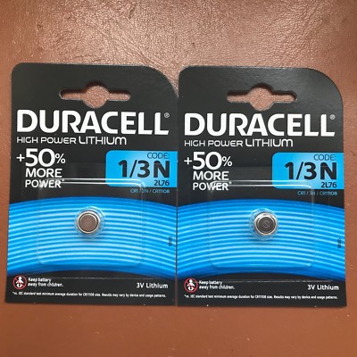 2 x Duracell 1/3N 3V Lithium Batteries DL1/3 N CR1/3N CR1-3N 2L76 ...