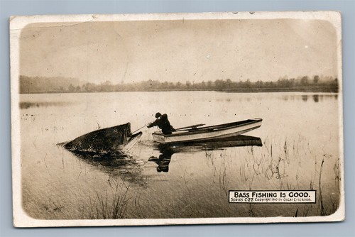 EXAGGERATED BASS FISHING ANTIQUE REAL PHOTO POSTCARD | eBay