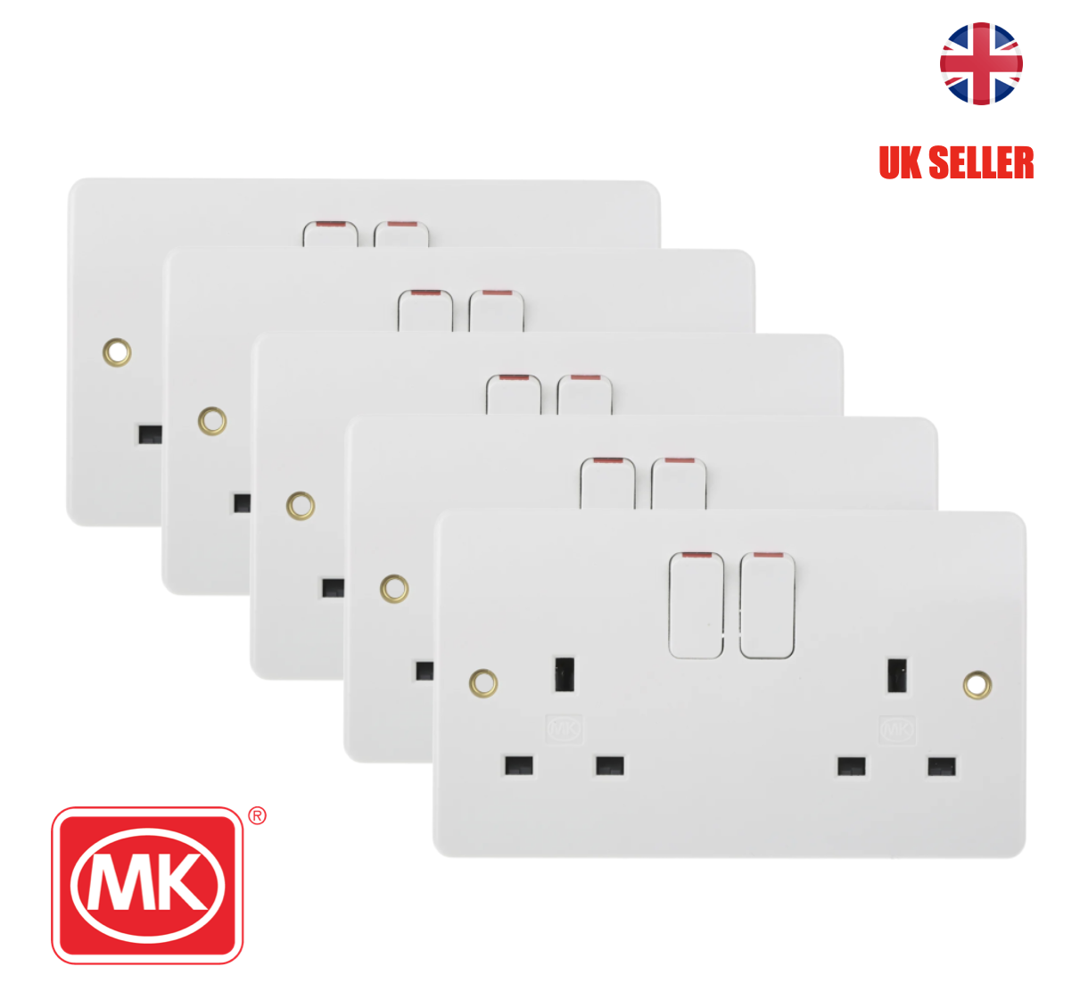 MK DOUBLE 2-GANG DP SWITCHED PLUG SOCKET WHITE LOGIC PLUS 13A | eBay UK