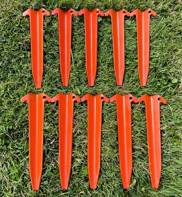 (10) US Military ARMY ORANGE Shelter Half Pup Tent Stakes 9" Aluminum ...
