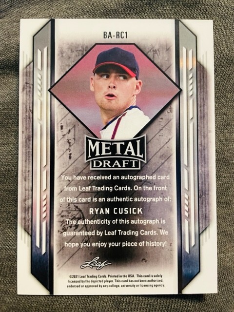 2021 Leaf Metal Draft Ryan Cusick Rookie RC Auto Autograph Silver ...
