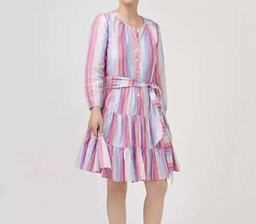 J.Crew Tiered Popover Rainbow Striped Poplin Long Sleeve Flowy Dress ...