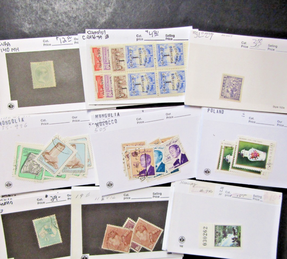 Worldwide Stamps lot in 102 cards new/used (Rb18 not all pictured 7 lb ...