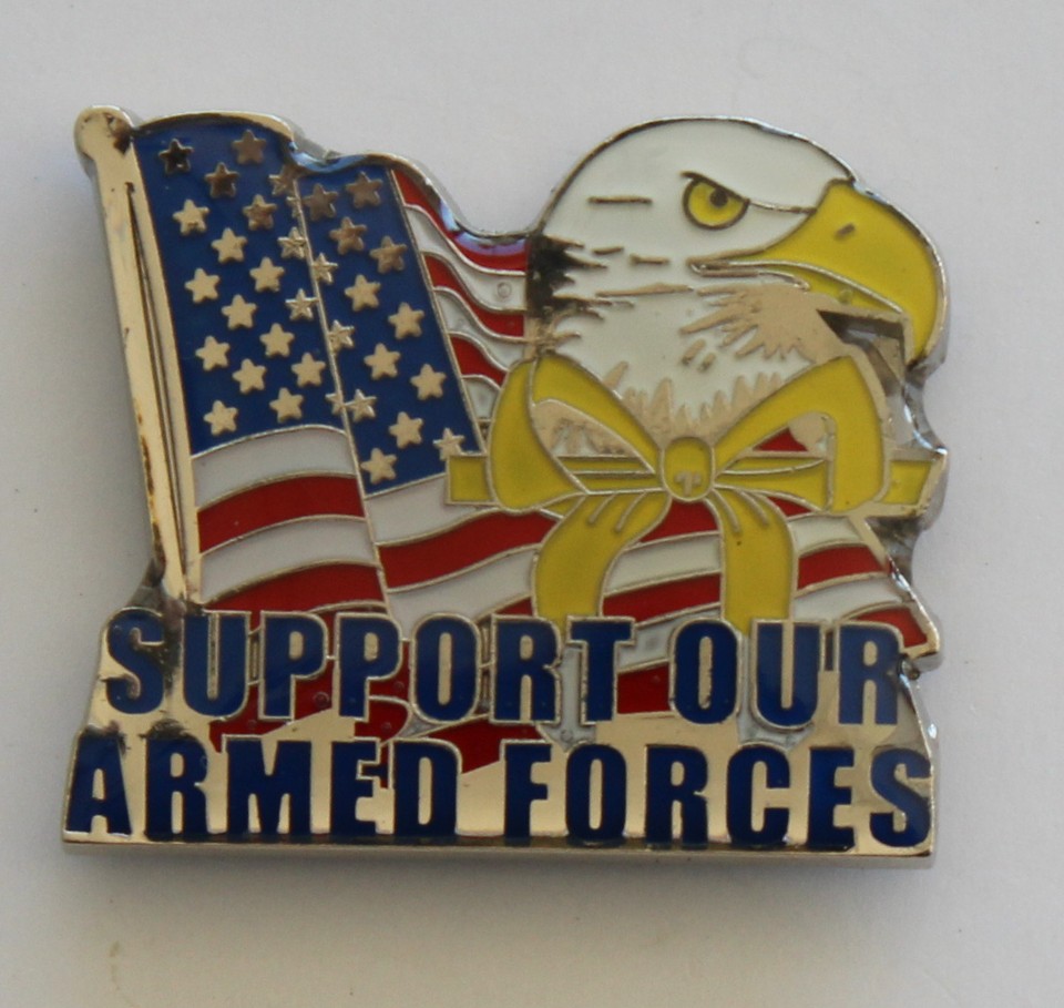 Support Our Troops Pin Eagle n American Flag Lapel Hat Tie Tack ...
