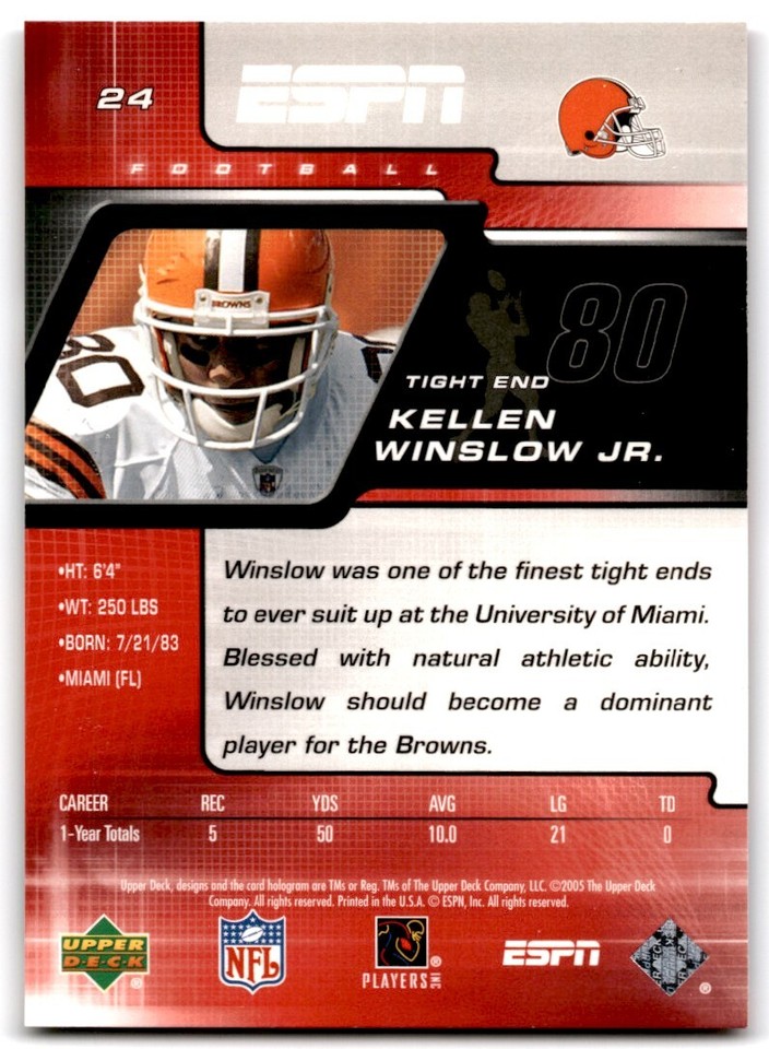 2005 Upper Deck ESPN Kellen Winslow Cleveland Browns #24 | eBay