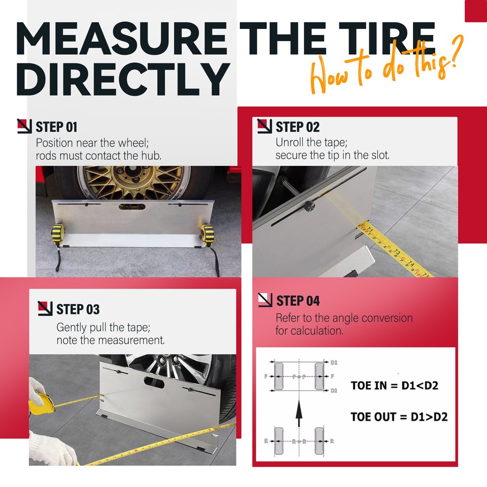 HECASA Wheel Alignment Tool Camber Caster Toe Plates 2 Tape Measures w ...