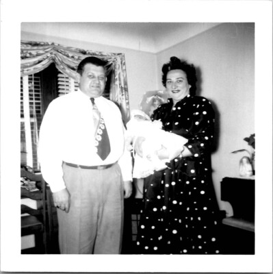 Big Belly Barrel Chested Man Fat Woman Holding Baby Snapshot 1950s ...