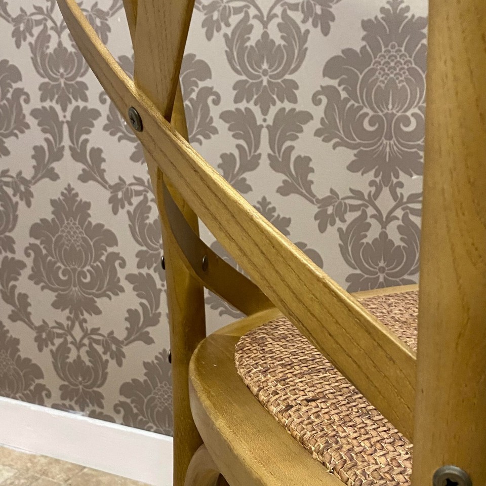 Farmhouse Rustic Cross-Back Dining Chair Elm Wood Rattan Seat Café ...