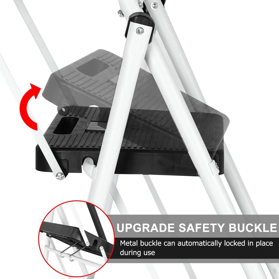 3 Step Ladder Handrails 500 lbs Folding Step Stool Ladder, Wide Non ...