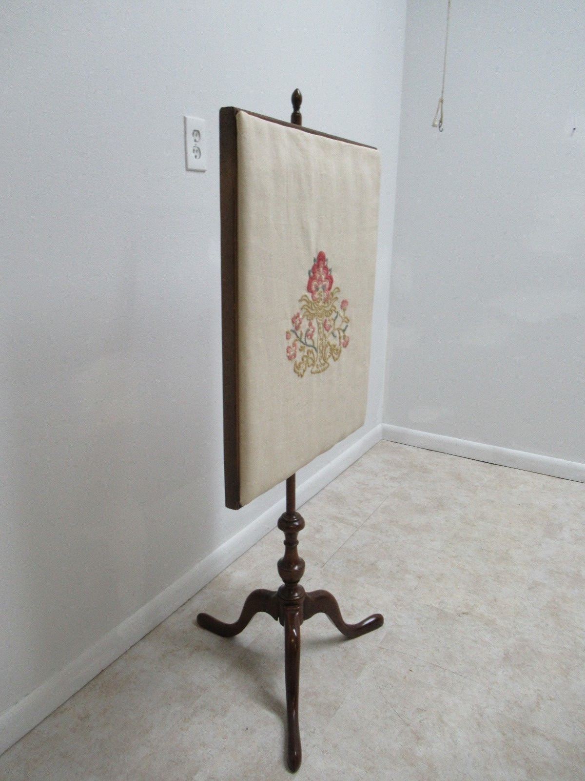 Antique Mahogany Firescreen Fireplace Tools Crewel Work Stitch | eBay