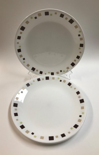 Lot of 4 Corelle Vitrelle White Brown Geometric Squares 10" Round ...