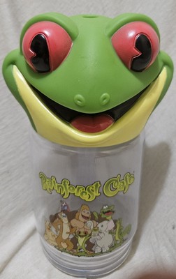 Rainforest Cafe Frog Souvenir Cup Bottle w Straw Travel Mug Tree Frog Pink Straw | eBay