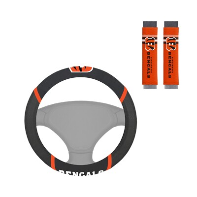NEW CINCINNATI BENGALS MESH GRIP STEERING WHEEL COVER & 2 SEAT BELT PAD ...