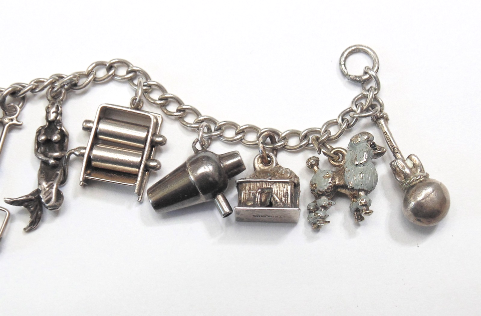 Vtg Sterling Silver CHARM BRACELET Charms Lot Movable Opening Enamel ...