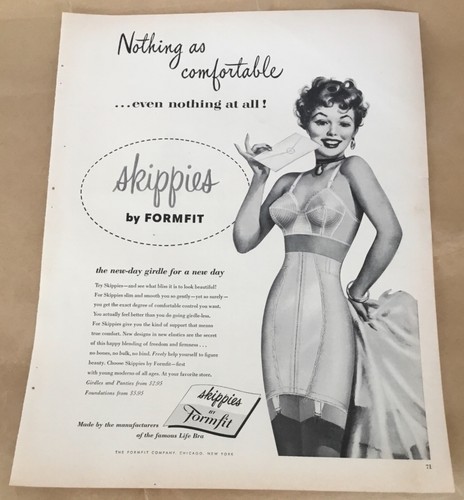 Formfit Lingerie Print Ad 1954 Vintage Fashion Illustration Bra Girdle