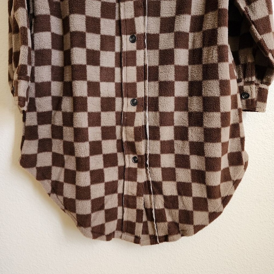 Ascot + Hart Checkered Fleece Graphic Shacket - Brown Check NWT | eBay